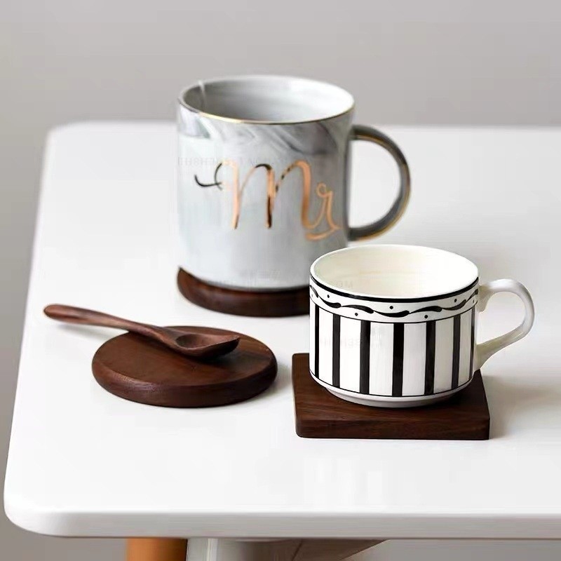 Wooden Coaster Round Shape Cup Mug Tea Coater with Base Dark Japanese ...