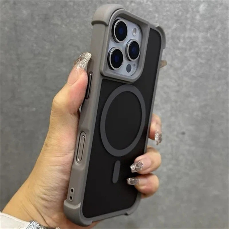 Luxury Matte Four Corners Anti-fall Armor Acrylic Magnetic Clear Phone ...