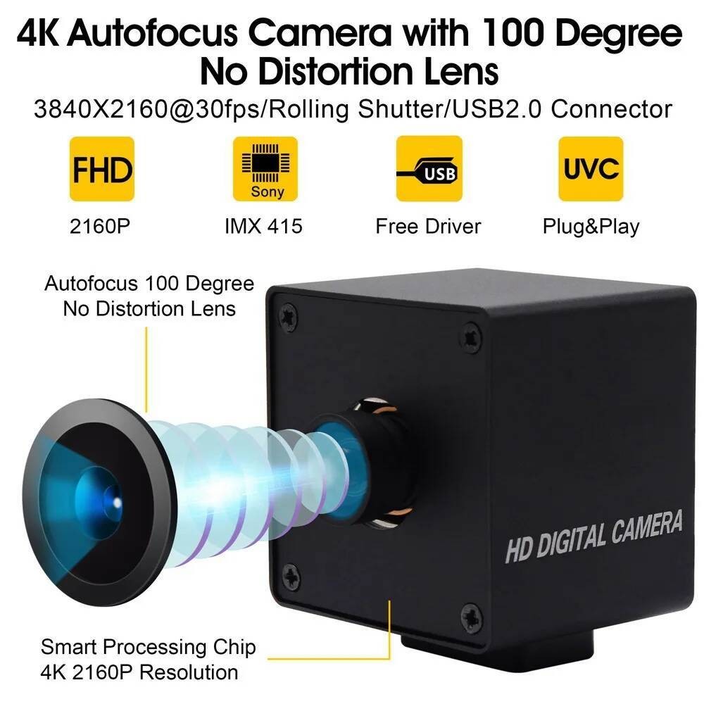 4K ELP Webcam Autofocus USB2.0 Plug Play CMOS IMX415 Mini Box ...