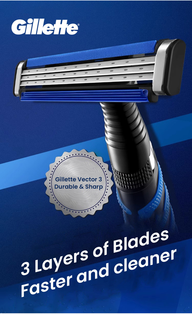 Gillette Vector 3 Shaver 3 Layers Blade Smooth Shaving Manual Razor ...
