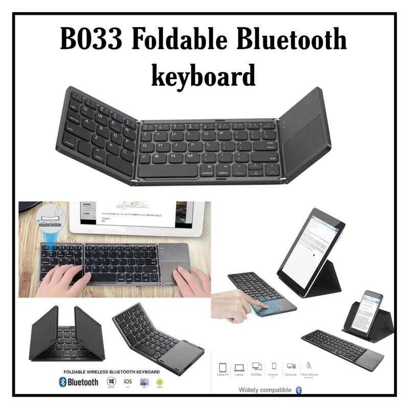 B033 Portable Twice Folding Bluetooth Keyboard BT Wireless Foldable Touchpad Keypad For Windows ...