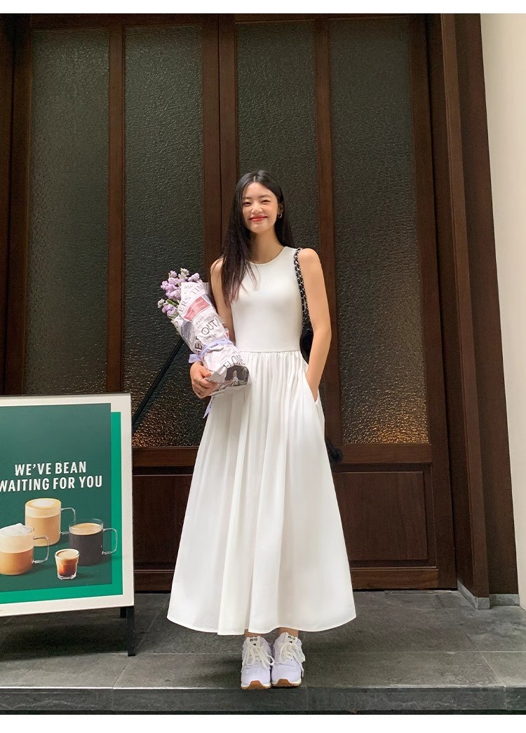 Beryl Summer sleeveless dress slim waist knitted dress eleganteng mid ...