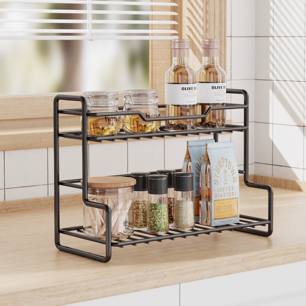 Kitchen Double-layer Storage Rack Seasoning Rack Multi-function Kitchen ...