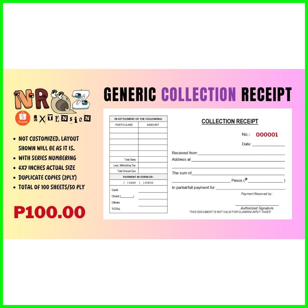 ☪ COLLECTION RECEIPT Carbonized GENERIC ONLY | Shopee Philippines