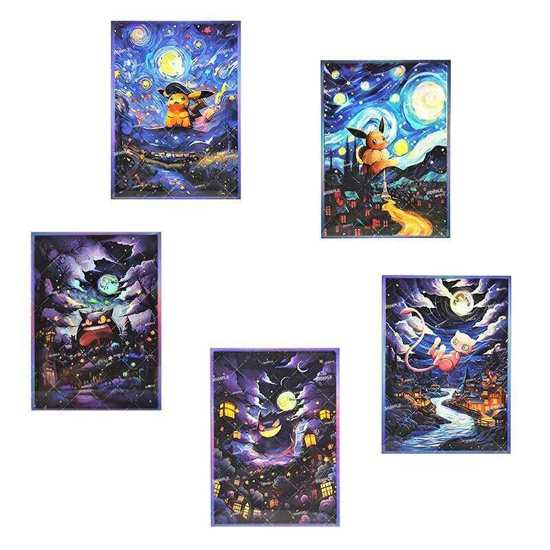 Anime 60Pcs/Set Game PTCG Flash DIY Card Sleeve Starry Night Series Mew ...