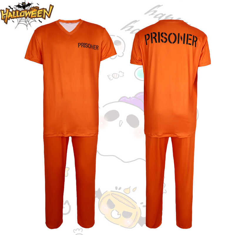 Halloween 8b4 prisoner cosplay costume orange prison uniform prisoner ...