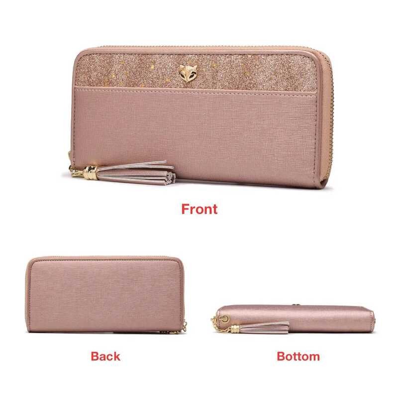 Women's FOXER Glitter Split Leather Long Wallet With Wristle Ury Card ...