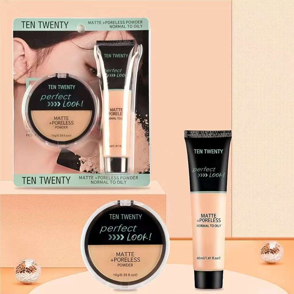 2-in-1 Foundation and Powder Makeup Set - Oil Control & Long-lasting ...