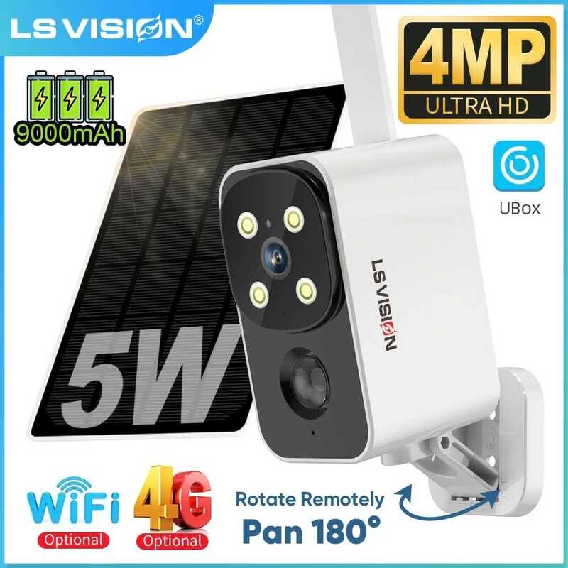 LS VISION 4MP 4G/ WiFi Security Camera Rotatable PTZ Solar Battery ...
