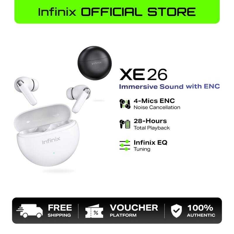 Infinix Xe26 Buds Neo | Immersive Sound With Enc, 28-Hours Total ...
