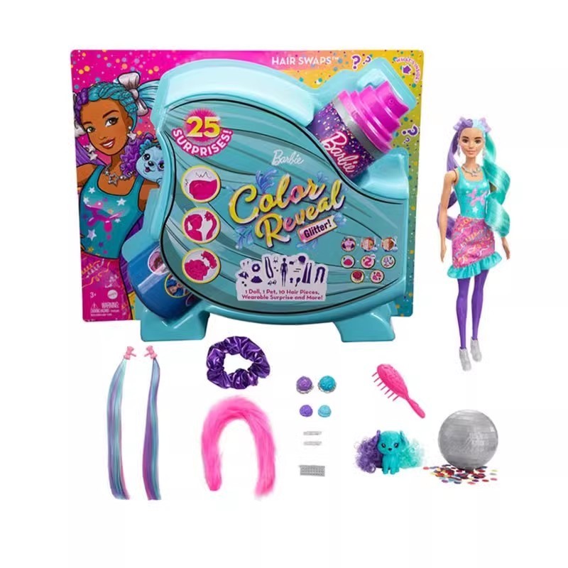 Barbie Color Reveal Hair Swaps 25 Surprises Doll Toy HBG38 | Shopee ...