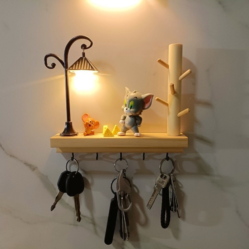 Cute Key Rack For Entryway Walnut Wood Key Hook With Light Key Hanger ...