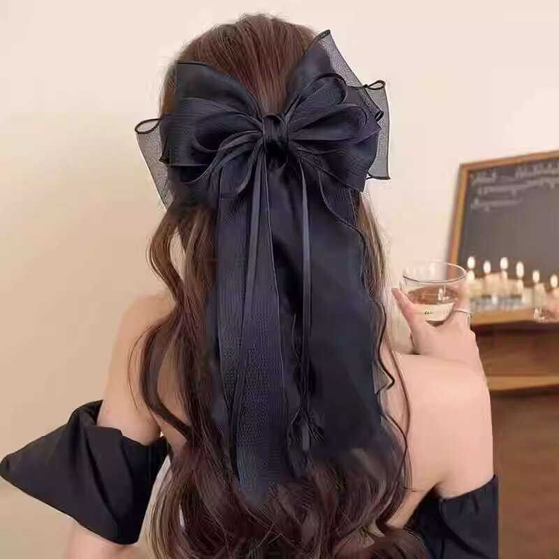 Super large fairy style mesh bow ribbon buhok klip 2025 bagong modelo ...