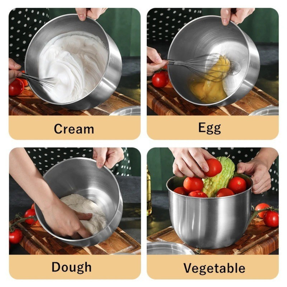 3.8L Stainless Steel Mixing Bowl Deep Design Cooking Baking Cake Bread ...