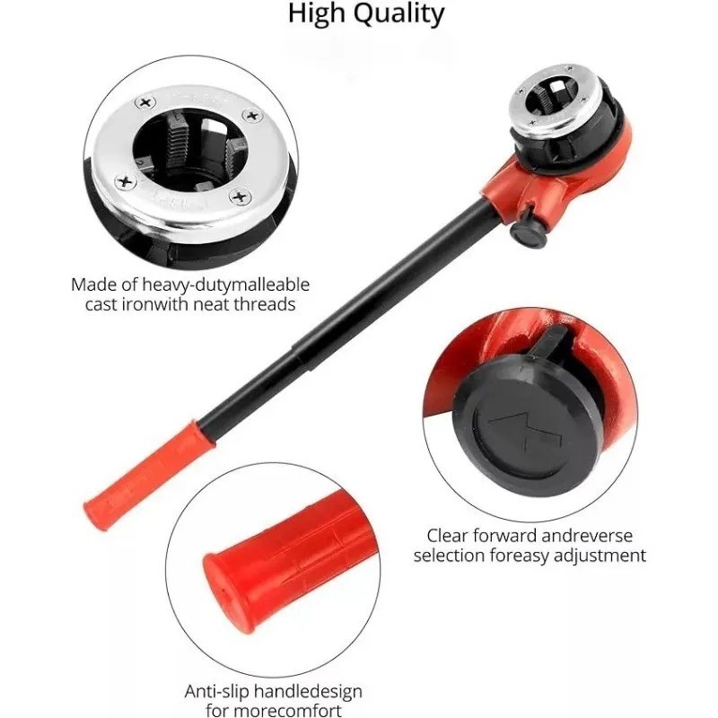 Pipe Threader Ratchet Kit 6 Die Ratcheting Iron 1/2 3/4 1 2 Inch ...