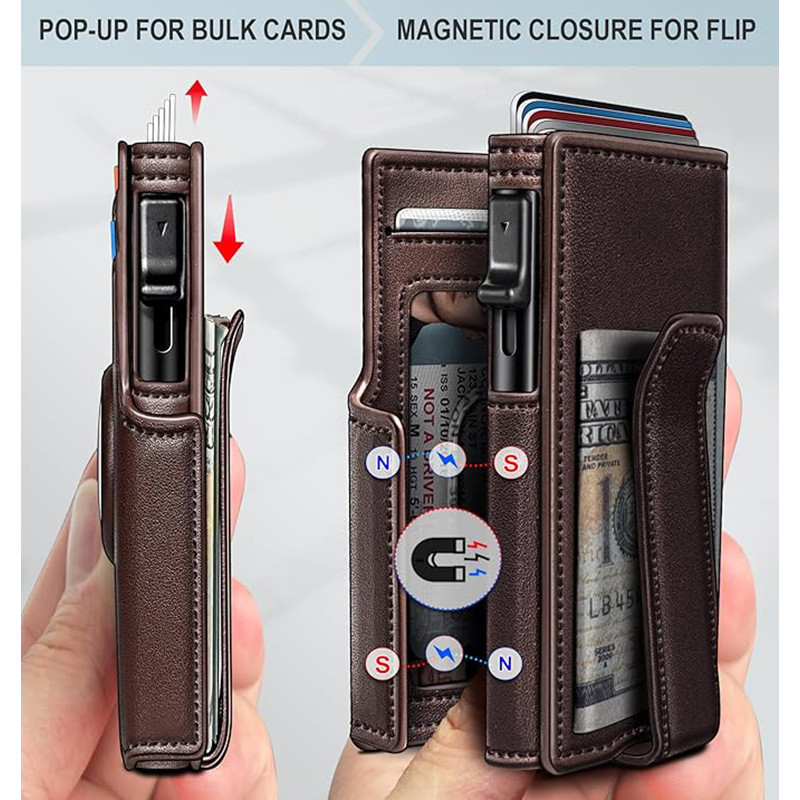 Ultra-Thin Magnetic Flip Men's Wallet Airtag Contrast Color Microfiber ...
