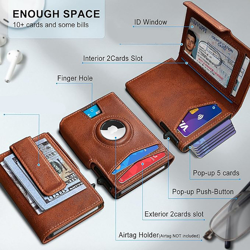 Ultra-Thin Magnetic Flip Men's Wallet Airtag Contrast Color Microfiber ...