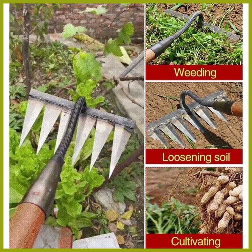 Weeding Rake Steel Farm Tool Gardening Hoe Grasping Raking Loosen Soil ...