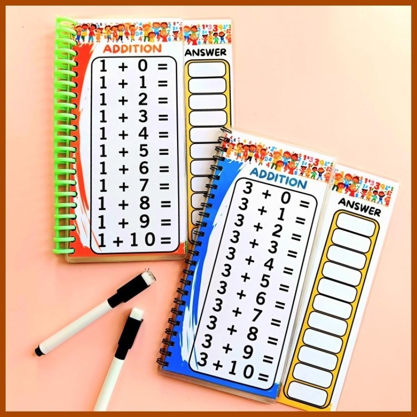 Math Write and Wipe with FREE marker (Addition, Subtraction ...