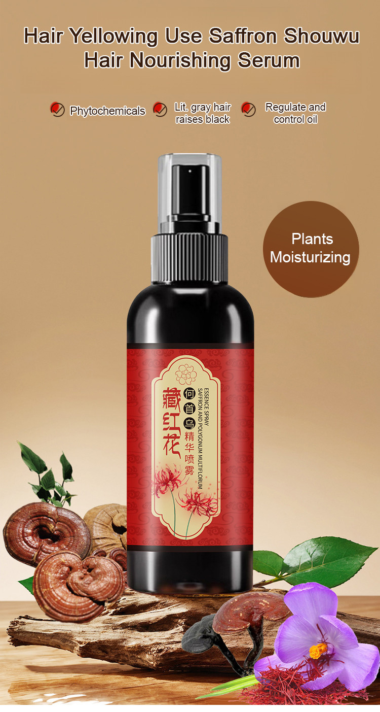 HOT 【No more gray hair】White-to-black saffron essence spray/ Polygonum ...