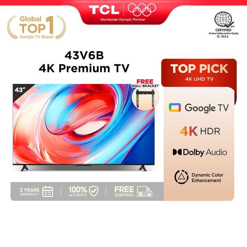 TCL 43 Inch 4K UHD Smart Google TV - 43V6b (Hdr, Netflix, Youtube, Aipq ...