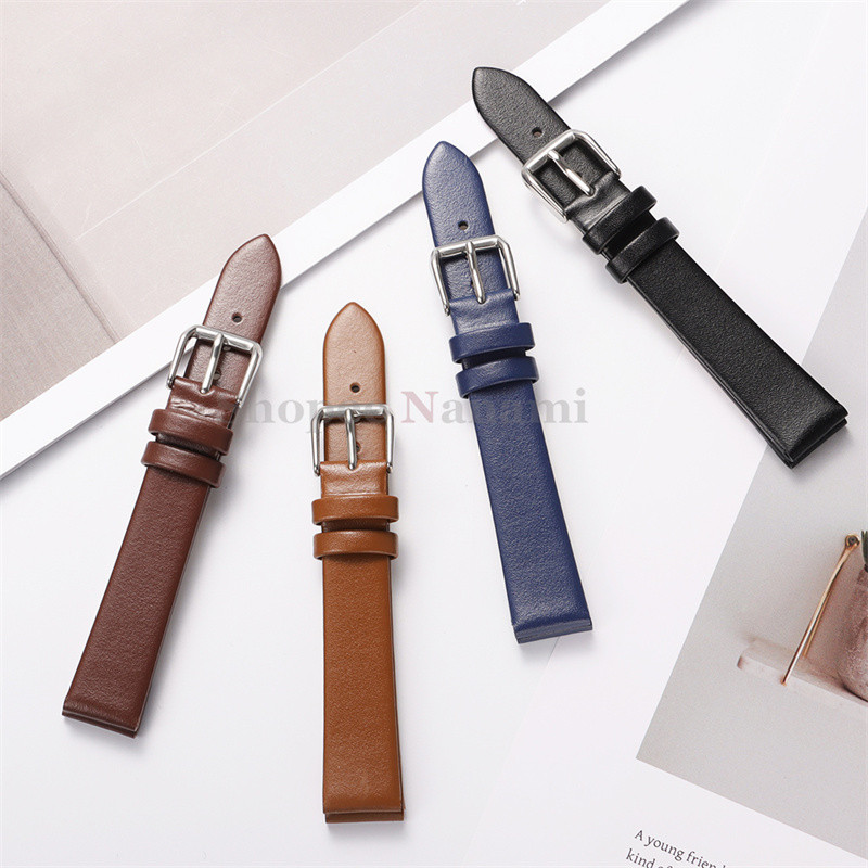Slim Ultra-thin Leather Watch Strap 10mm 12mm 14mm 16mm Universal Soft ...