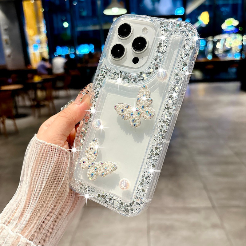 Luxury Glitter Butterfly Pearl Clear Soft Case For Samsung A07 A17 A26 A06 A16 A36 A56 A14 A24 ...