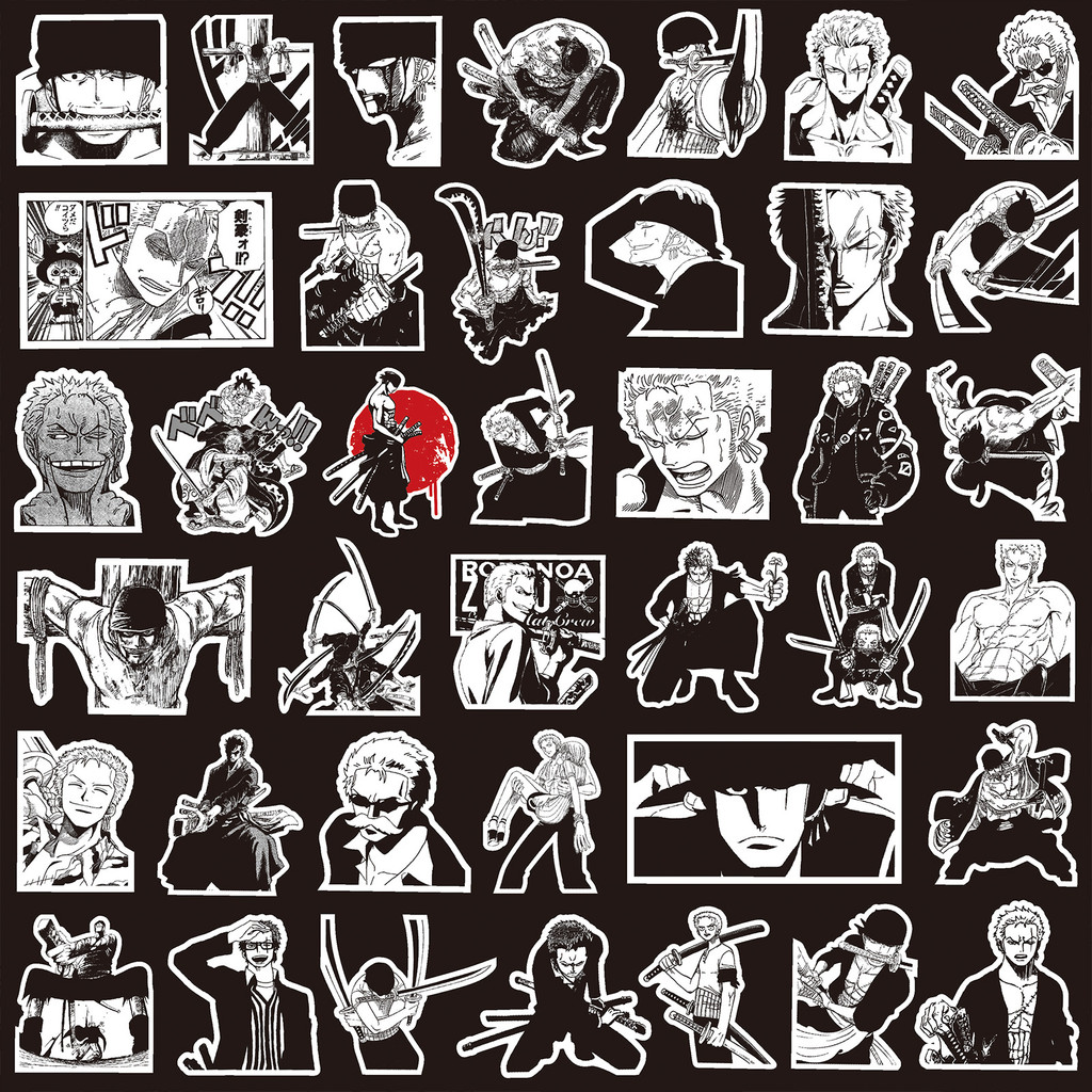 65/75Pcs One Piece Zoro Sticker Pack - Roronoa Zoro Black White Decals ...