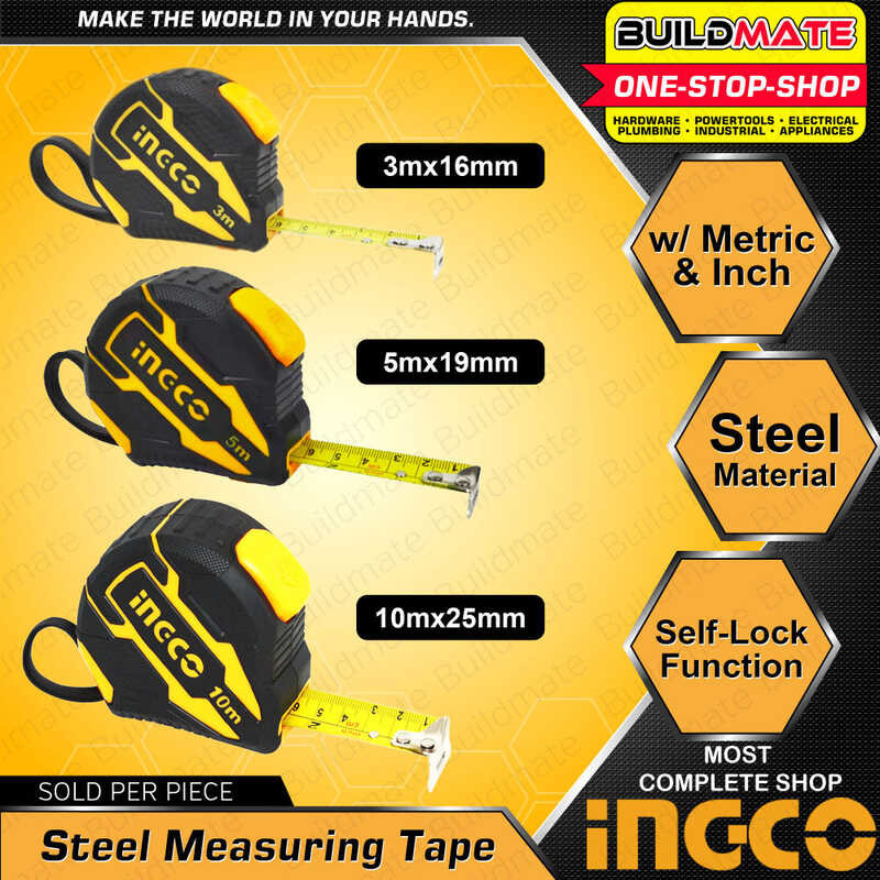 BUILDMATE Ingco Self Locking Steel Measuring Tape Measure 5M / 3M 10M Metric & Inch Lock Side ...