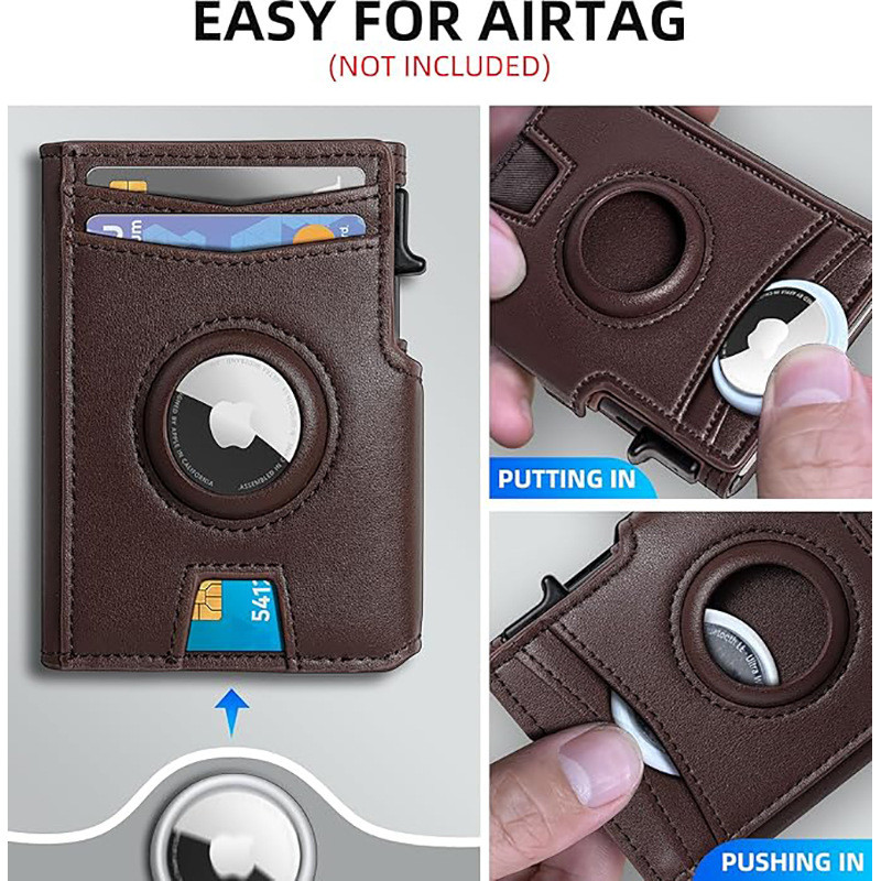 Ultra-Thin Magnetic Flip Men's Wallet Airtag Contrast Color Microfiber ...