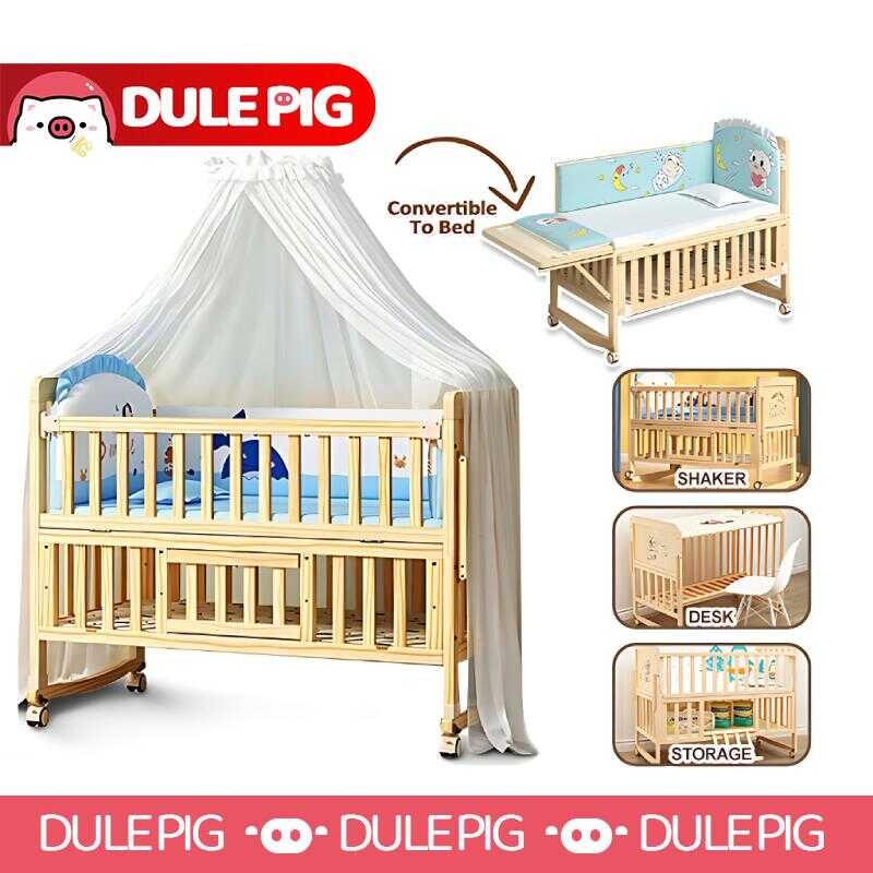 DULEPIG Crib Wooden Crib Multifunctional Crib Convertible Desk Crib ...