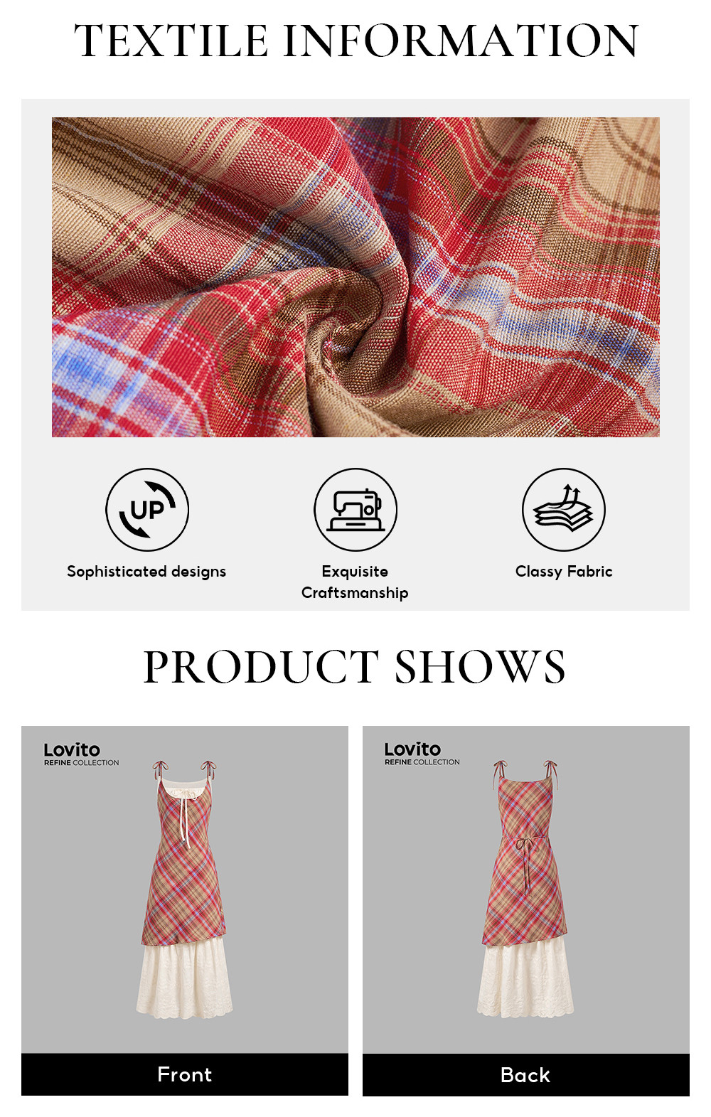 (Lovito Refine) Women Casual Dress Cotton Gingham Fake 2 In 1 ...