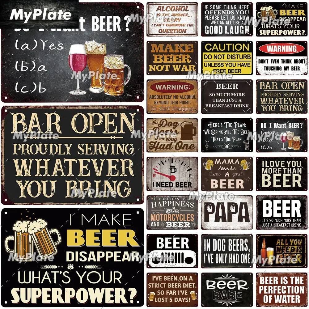 [MyPlate] Bar Open Metal Sign Vintage Plaque Metal Pub Beer Tin Sign ...