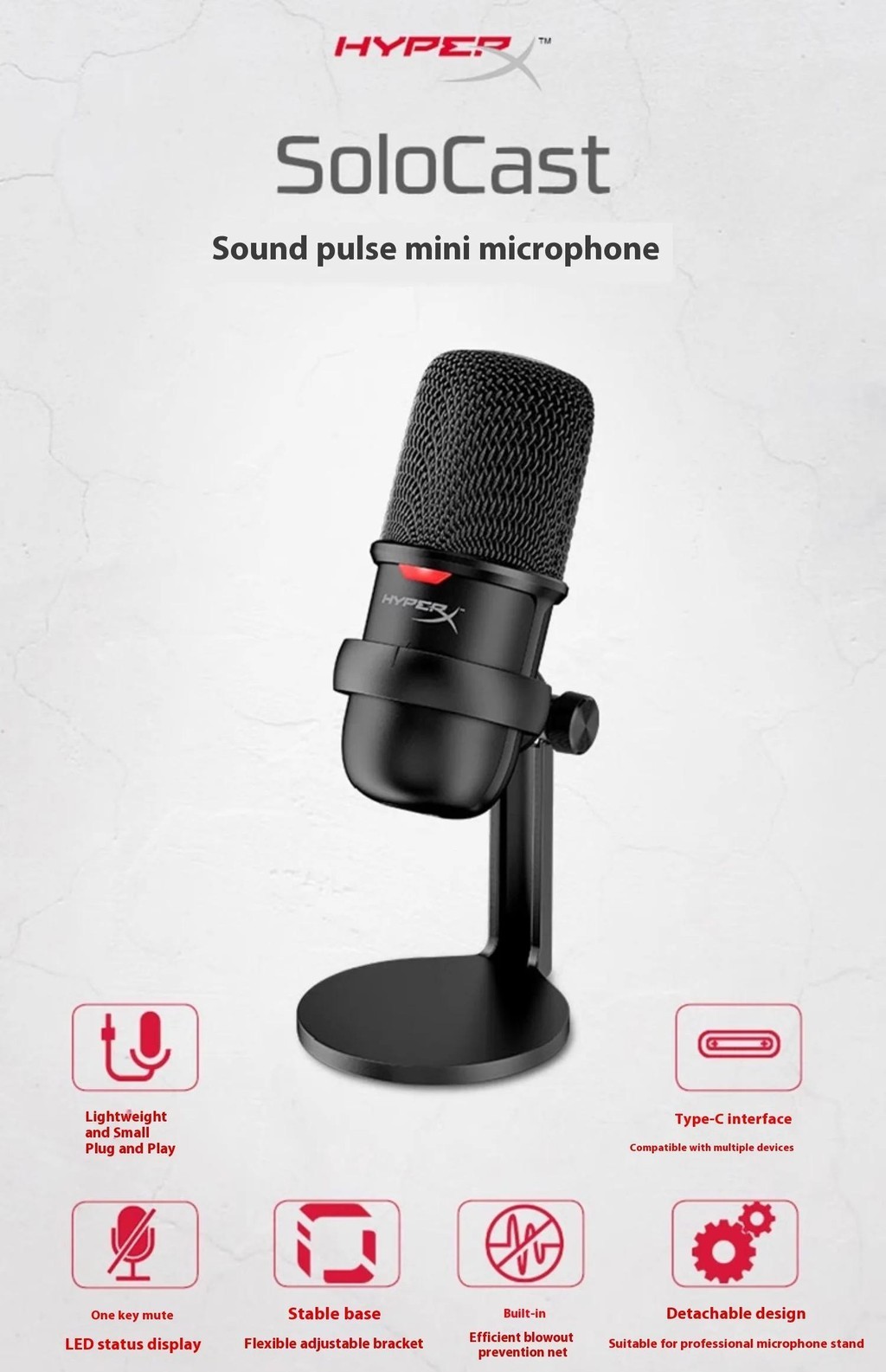 HyperX SoloCast USB Condenser Gaming Microphone for PC PS4 PS5 and Mac ...