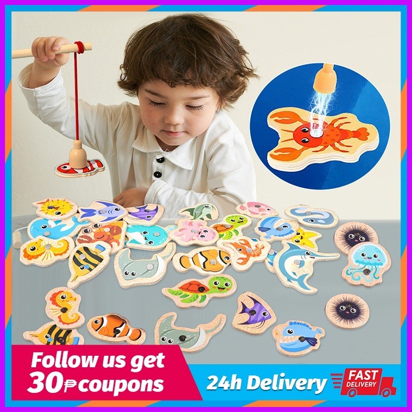 Educational Toys Wooden Magnetic Fishing Game Toy Set for Kids 31pcs ...