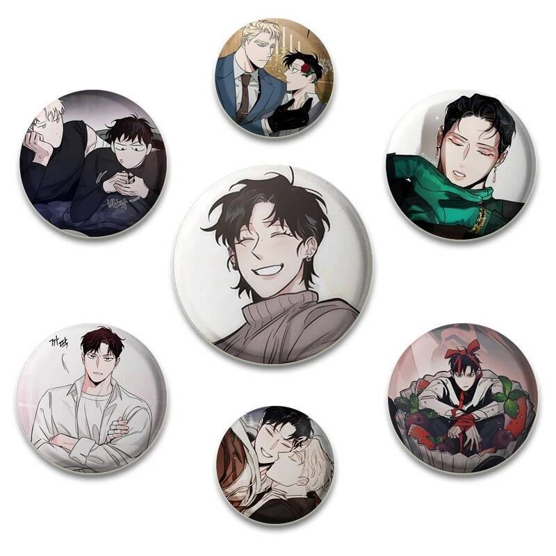 Korean Anime BL Roses and Champagne Manhwa Handmade Lapel Pins Round ...