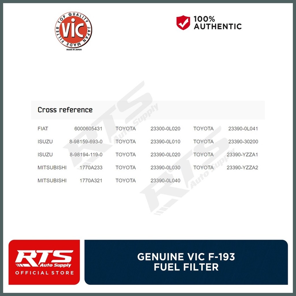 VIC Fuel Filter F193 for Toyota Innova Fortuner Hilux Hiace 2005-2015 ...