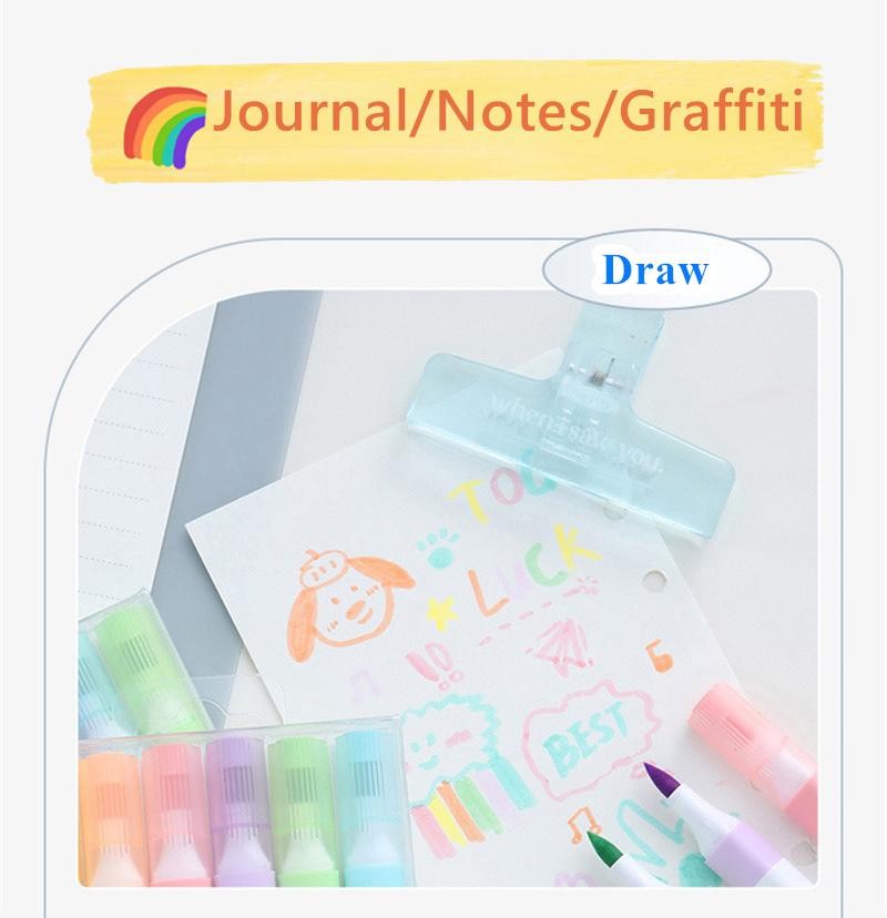 6 Colors Highlighter Markers Kawaii Stationery Items Cute Highlighter ...