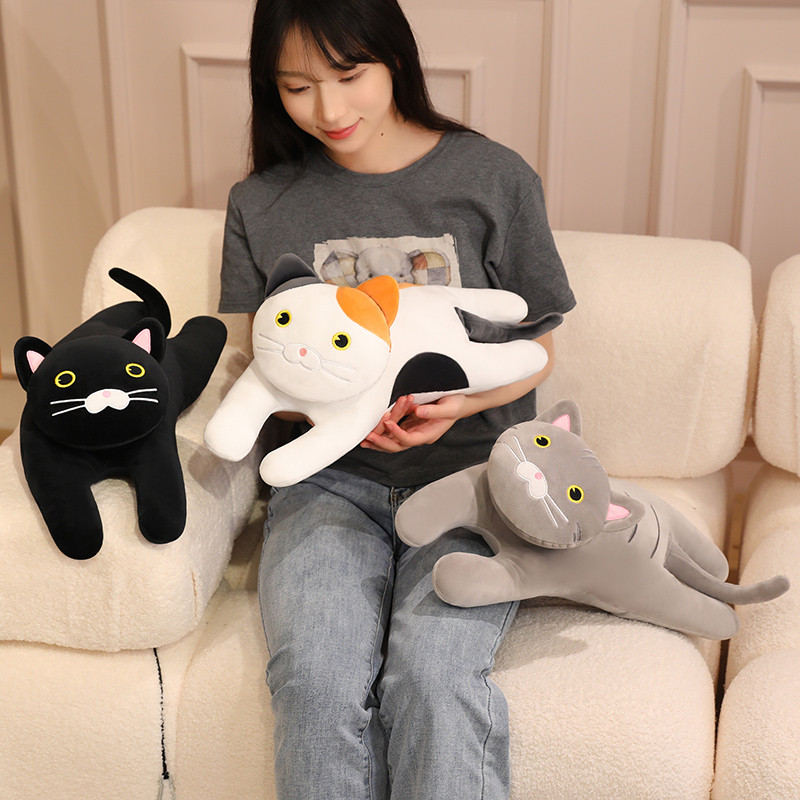 30/50/70cm Cute Black Grey Calico Cat Plush Toy Cat Doll Huggable ...