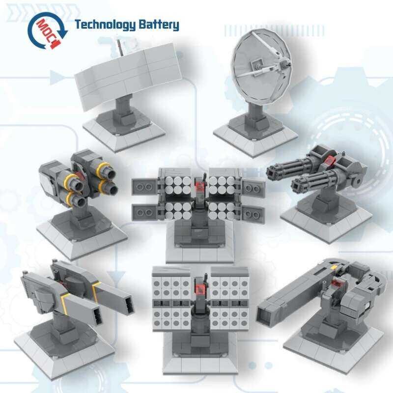 Military MOC Gatling Missile Rail Bazooka Fortress Turret Radar Set ...
