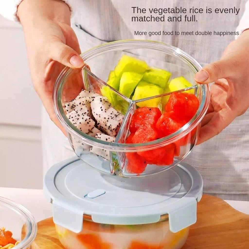 Circle Glass Lunch Box Safe Microwave Fresh Food Contain Bento Lunch ...