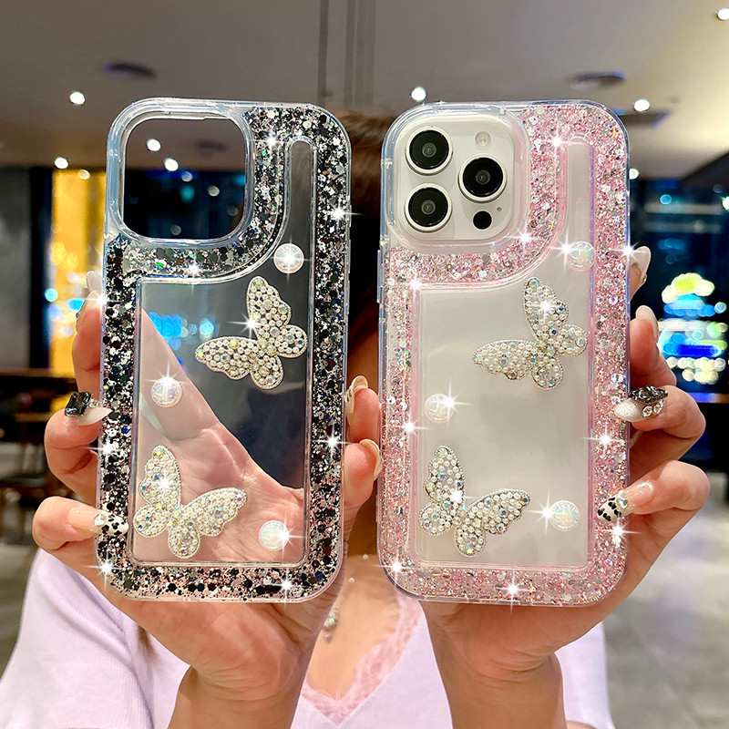 Luxury Glitter Butterfly Pearl Clear Soft Case For Samsung A07 A17 A26 A06 A16 A36 A56 A14 A24 ...
