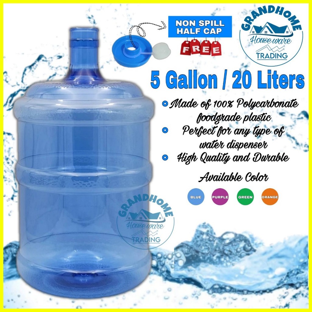 ROUND WATER DISPENSER CONTAINER 5 GALLON = 20 LITERS WITH NON SPILL CAP ...