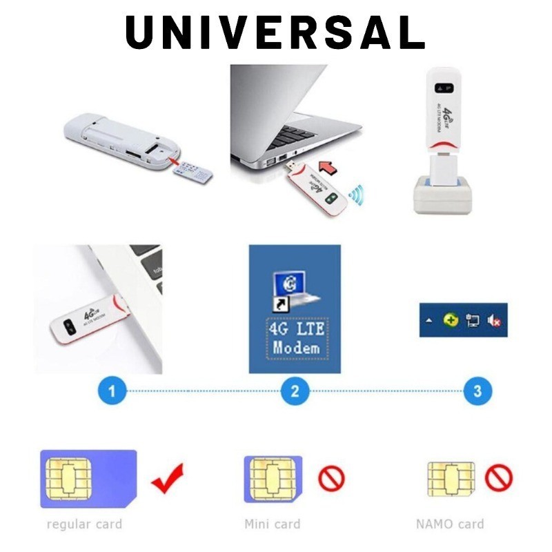 Wireless 4G LTE WiFi Router Modem Universal SIM Card 150Mbps USB Mini ...