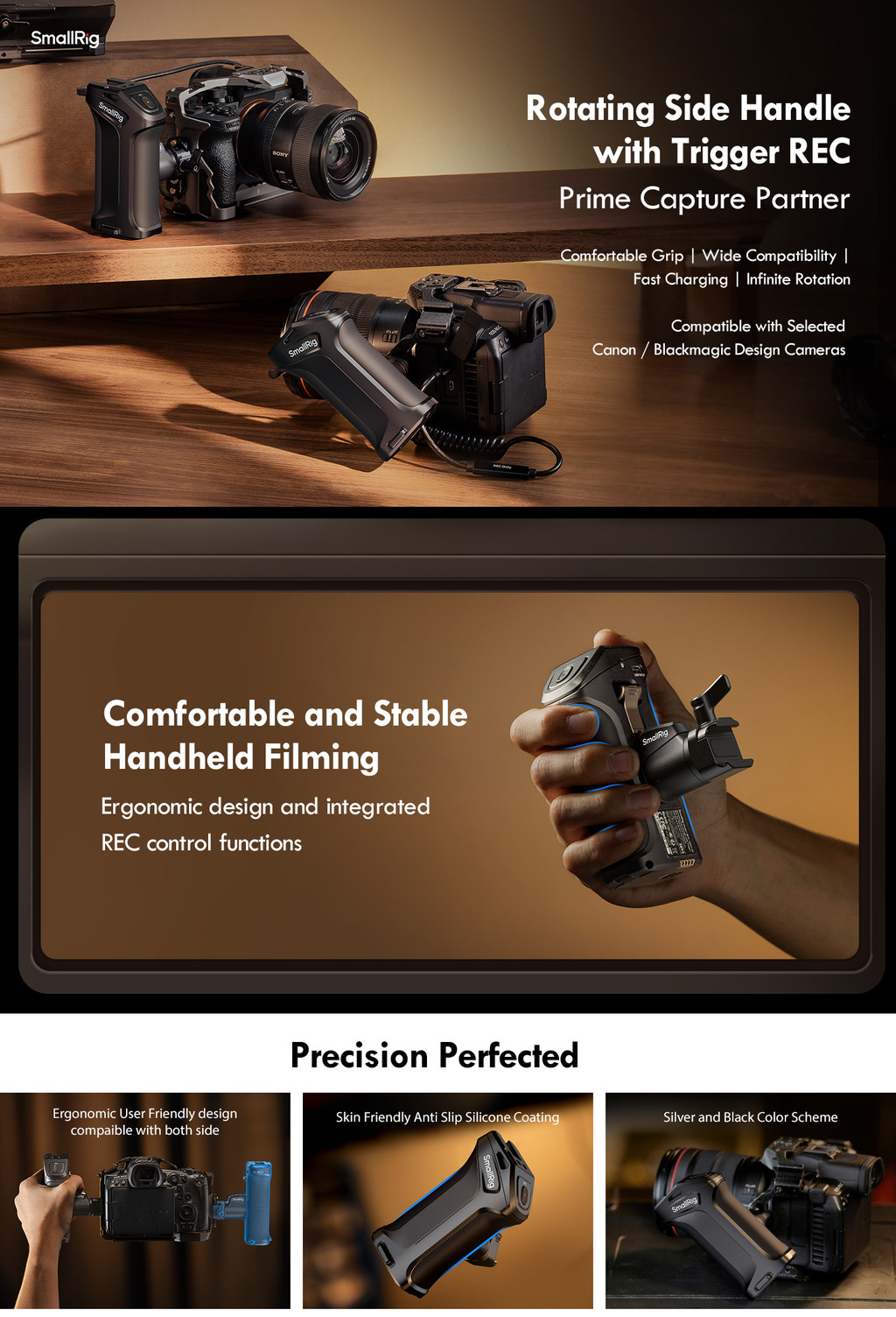 SMALLRIG Rotating Side Handle with Trigger REC for Selected Canon ...