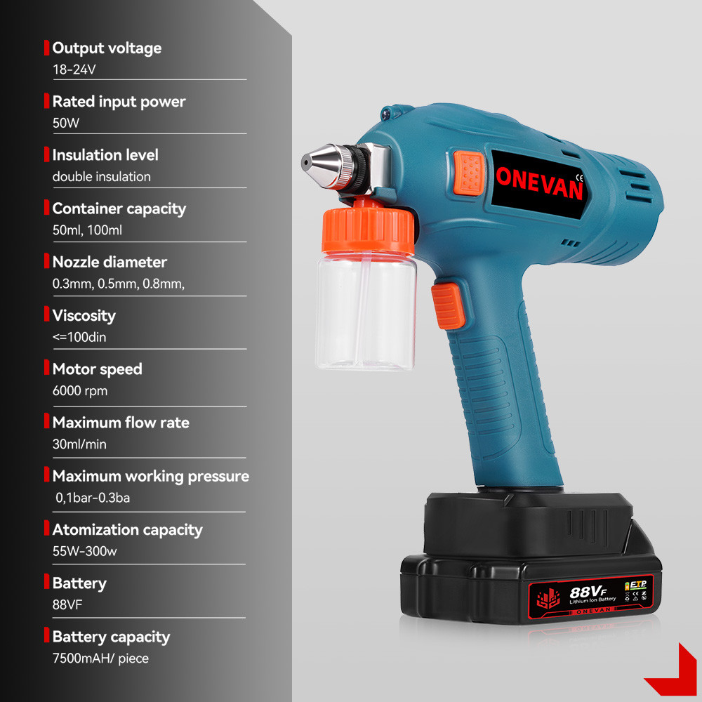 ONEVAN 100ML Electric Spray Gun Cordless Paint Sprayer Rechargeable ...