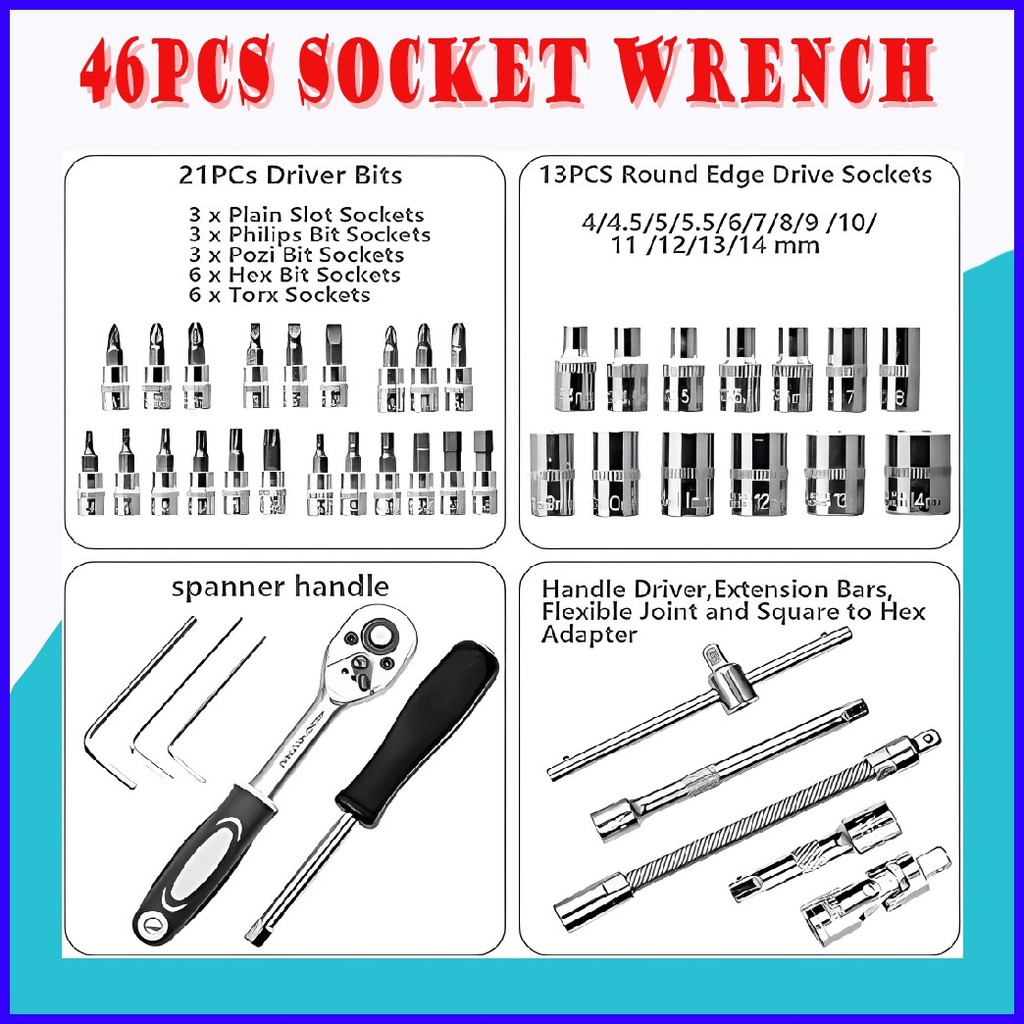 46pcs Socket Wrench Set Tool Box With Case | Shopee Philippines