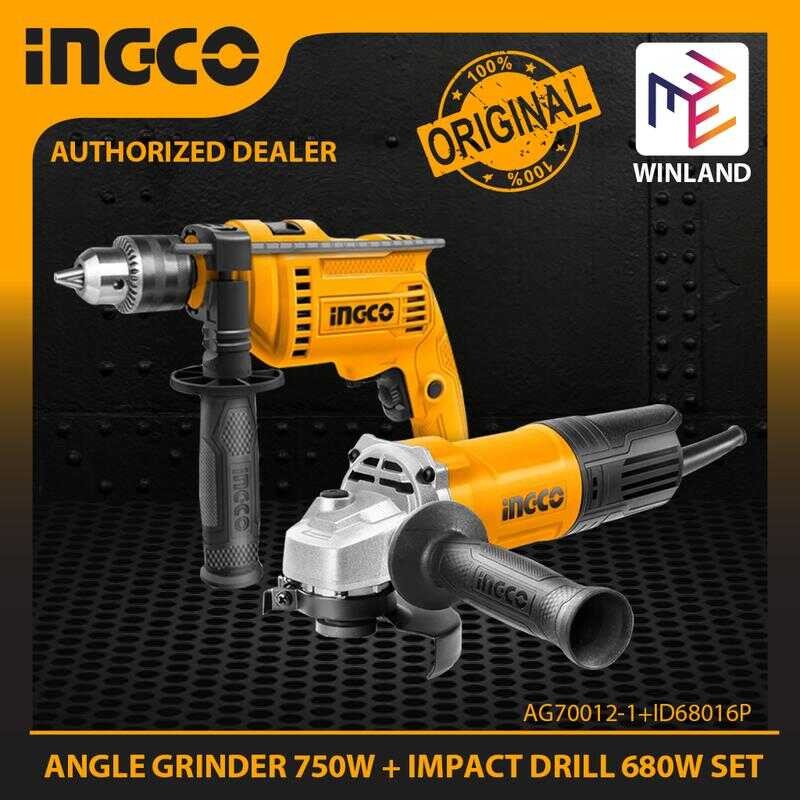 Ingco By Winland Angle Grinder 750W + Impact Drill 680W Set Kit Ing-Ss ...