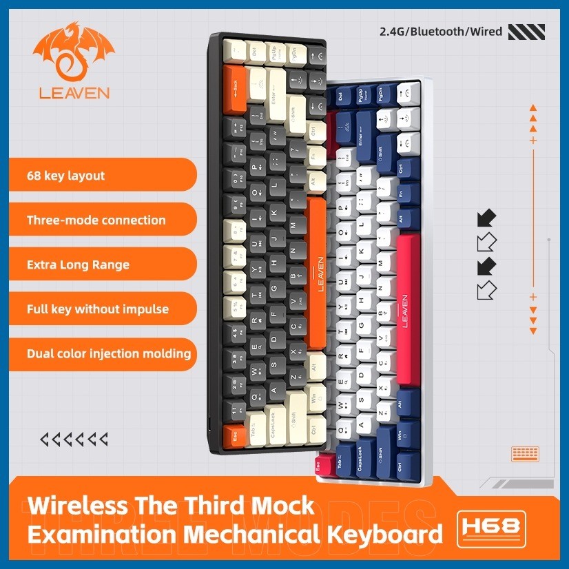 Leaven H68 Tri-Mode 68-Key Hot-Swappable RGB Backlight Wireless ...