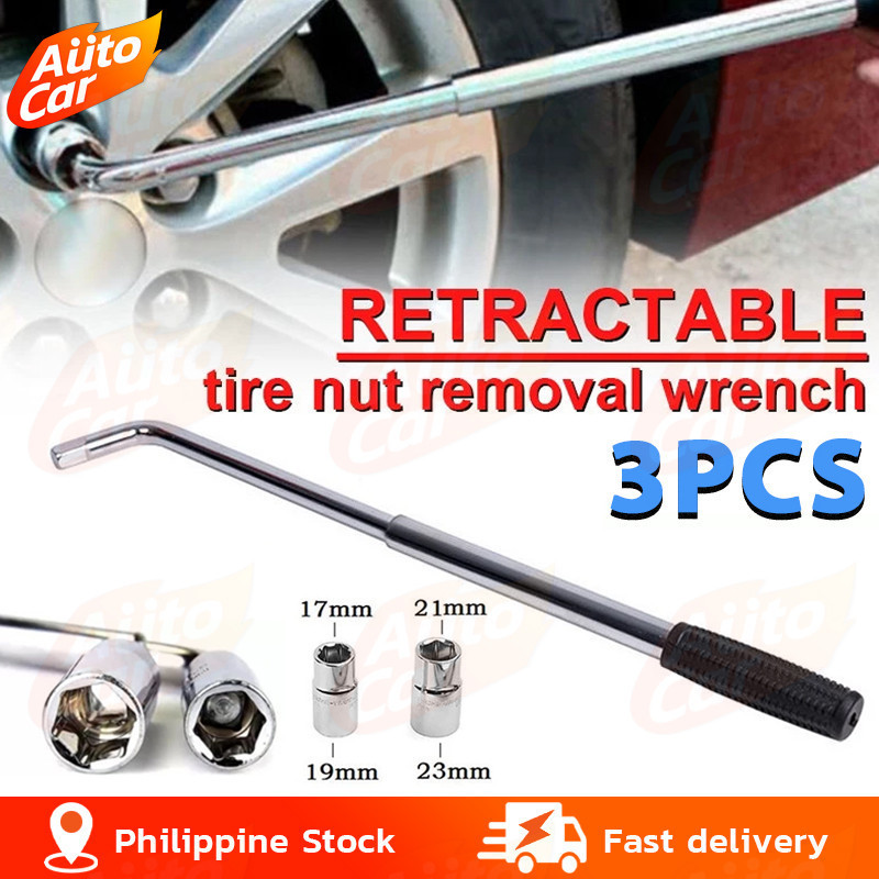 Telescoping Wheel Lug Nut Wrench Heavy Duty Kit 17/19/21/23MM Sockets ...